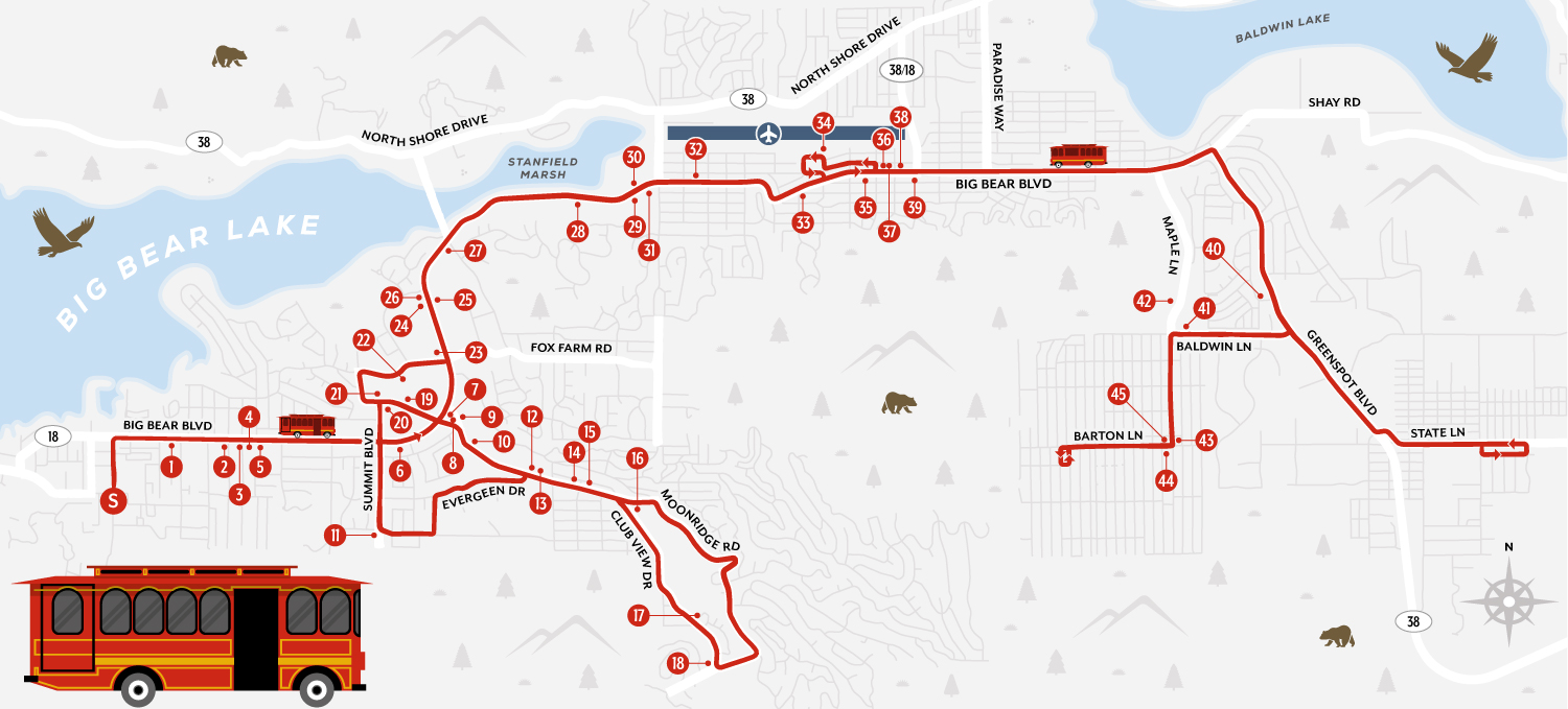 Big Bear Lake Trolley Transit Map | Illustrated Map for Public ...