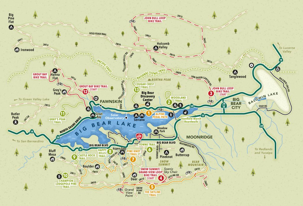 Big Bear Lake Trails Map | Hiking & Biking Guide - Custom illustrated ...