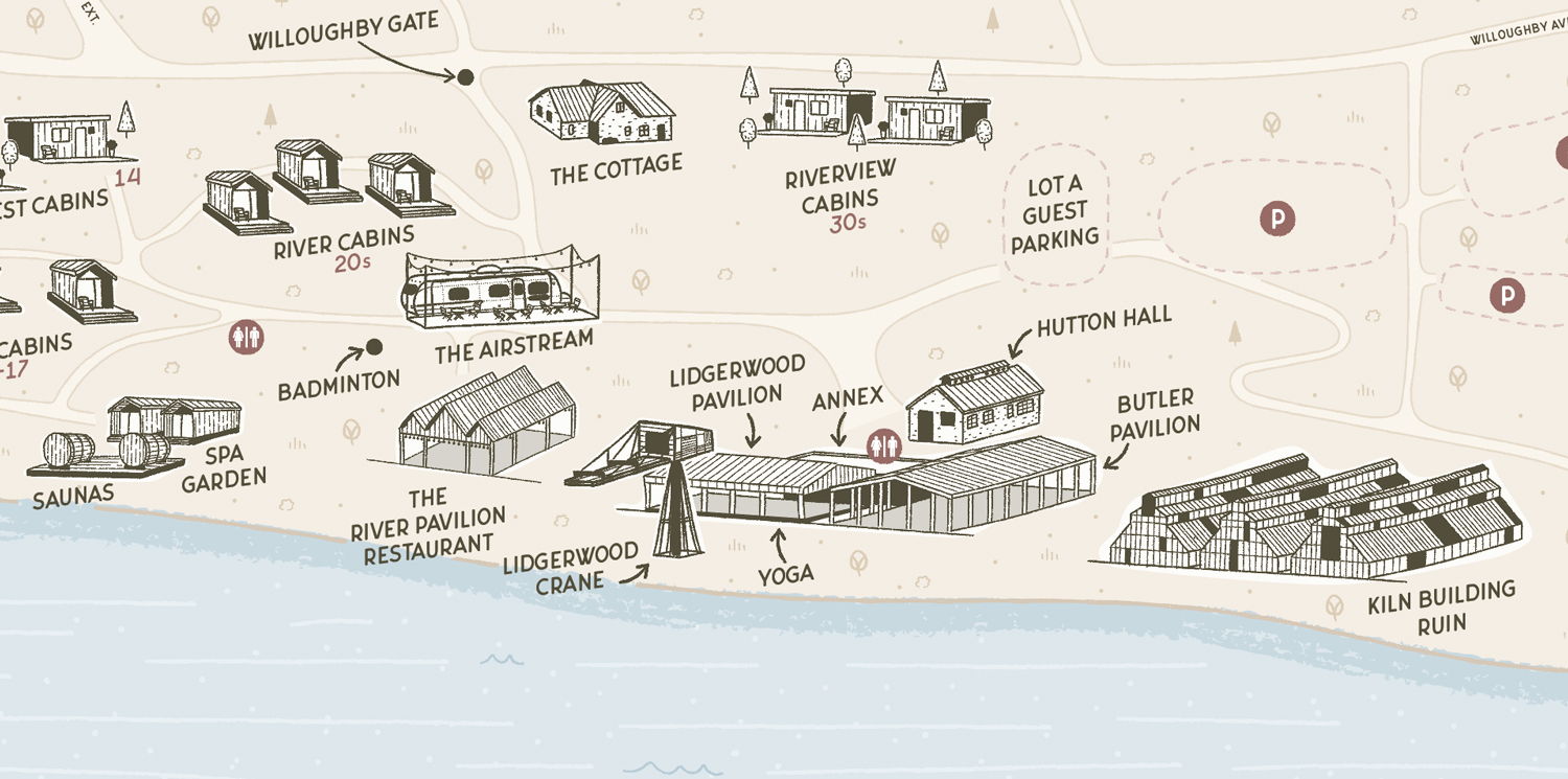 Illustrated Hotel Map for Guests | Hutton Brickyards, Hudson Valley ...