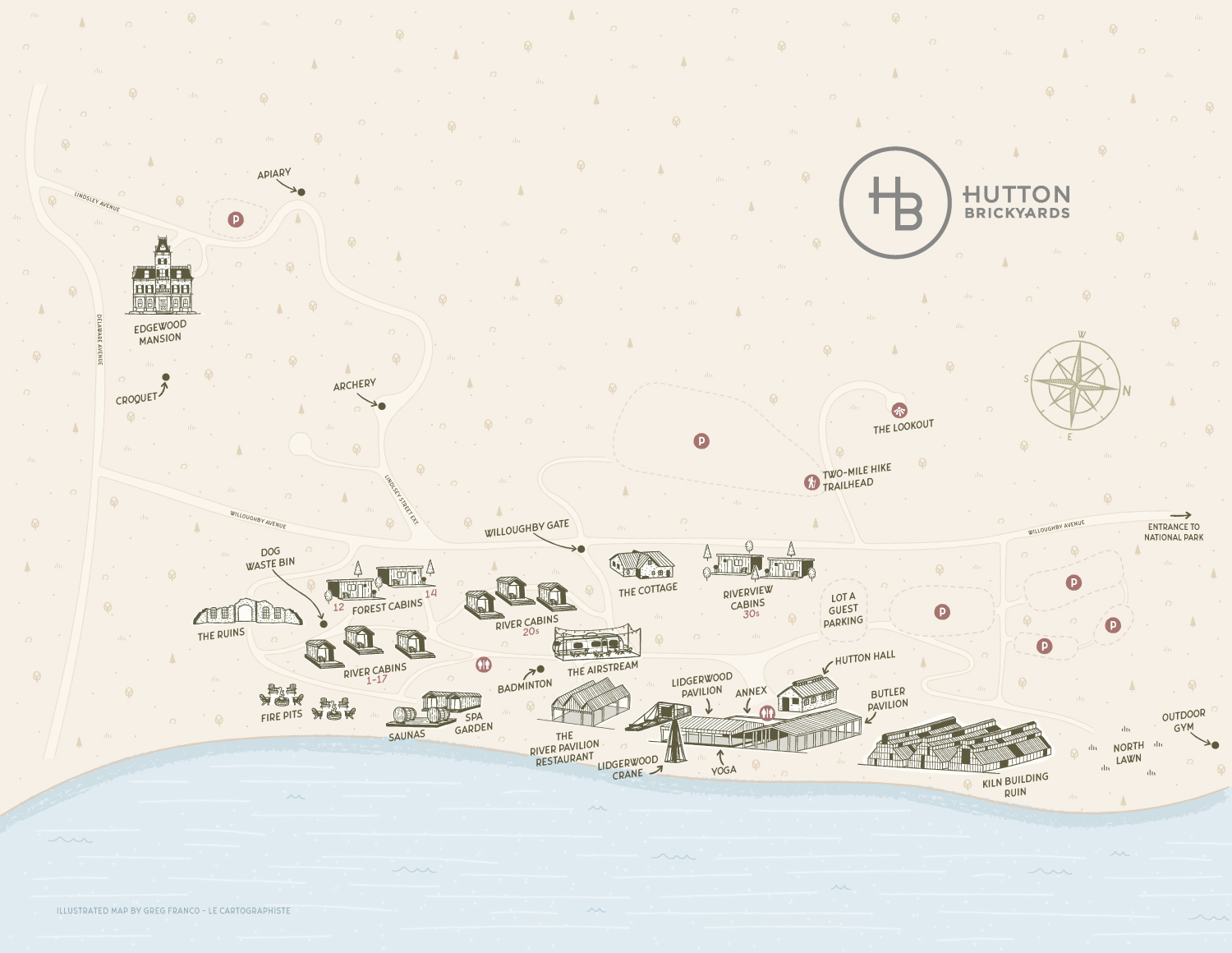 Illustrated Hotel Map for Guests | Hutton Brickyards, Hudson Valley ...