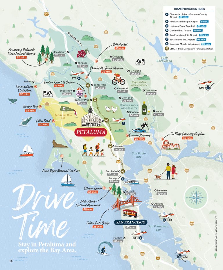 Bay Area Illustrated Tourist Map | Petaluma Regional Visitor Map ...