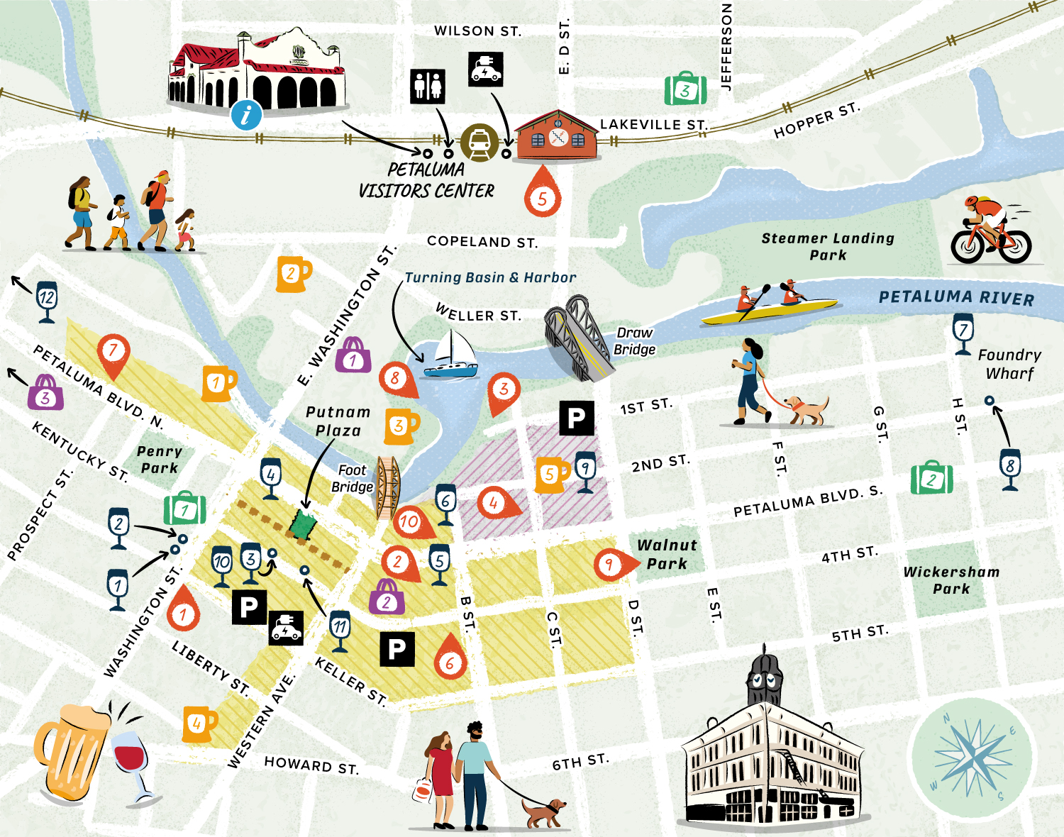 Downtown Petaluma Illustrated Tourist Map | Visitor Guide Map for ...