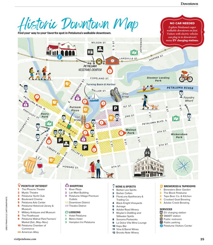 Downtown Petaluma Illustrated Tourist Map | Visitor Guide Map for ...