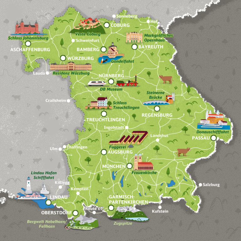 Illustrated Tourist Maps of Bavaria | Deutsche Bahn Regional Travel ...