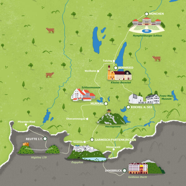 Illustrated Tourist Maps of Bavaria | Deutsche Bahn Regional Travel ...