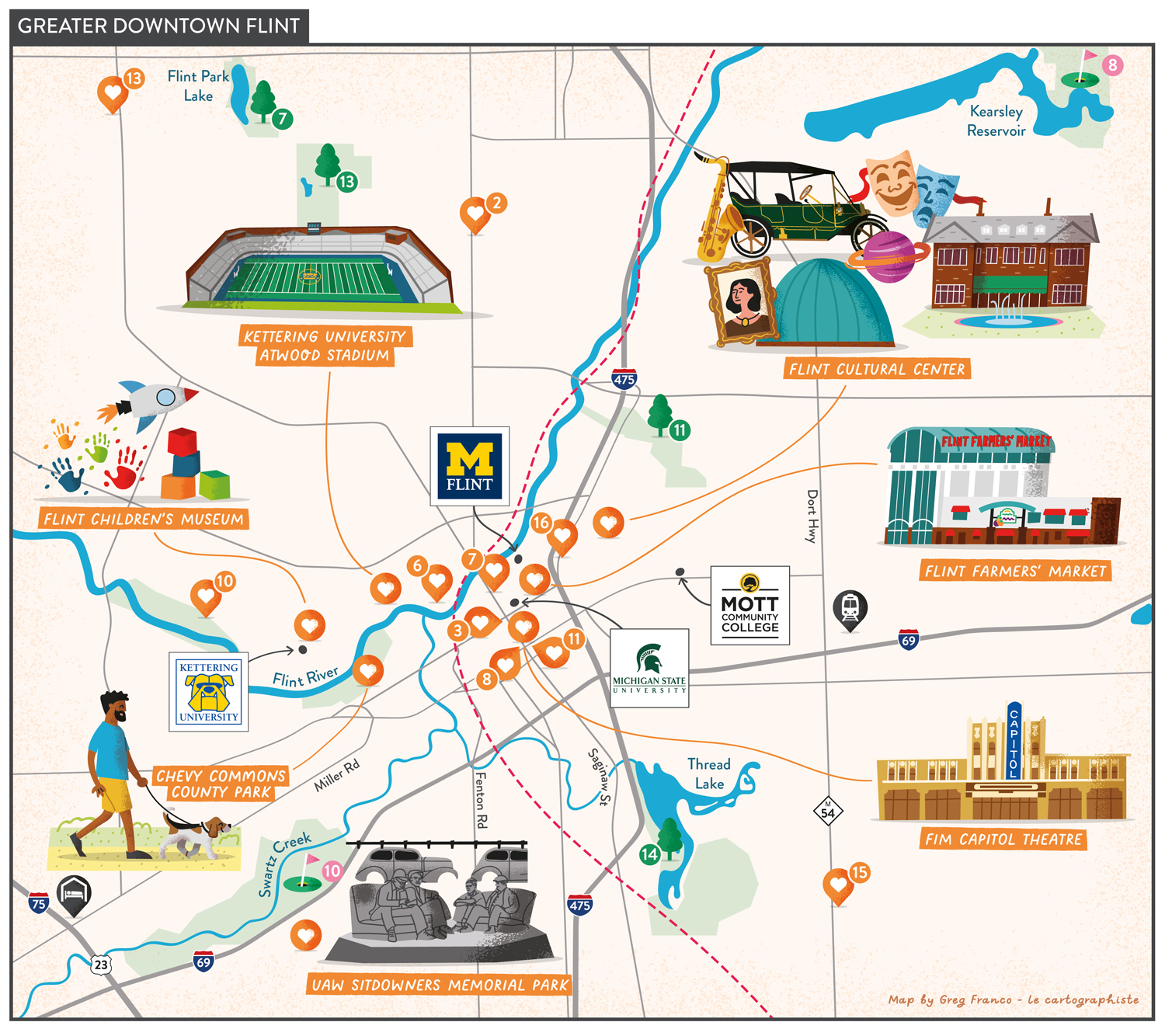 Illustrated Tourist Map of Flint & Genesee County, Michigan | 2025 ...