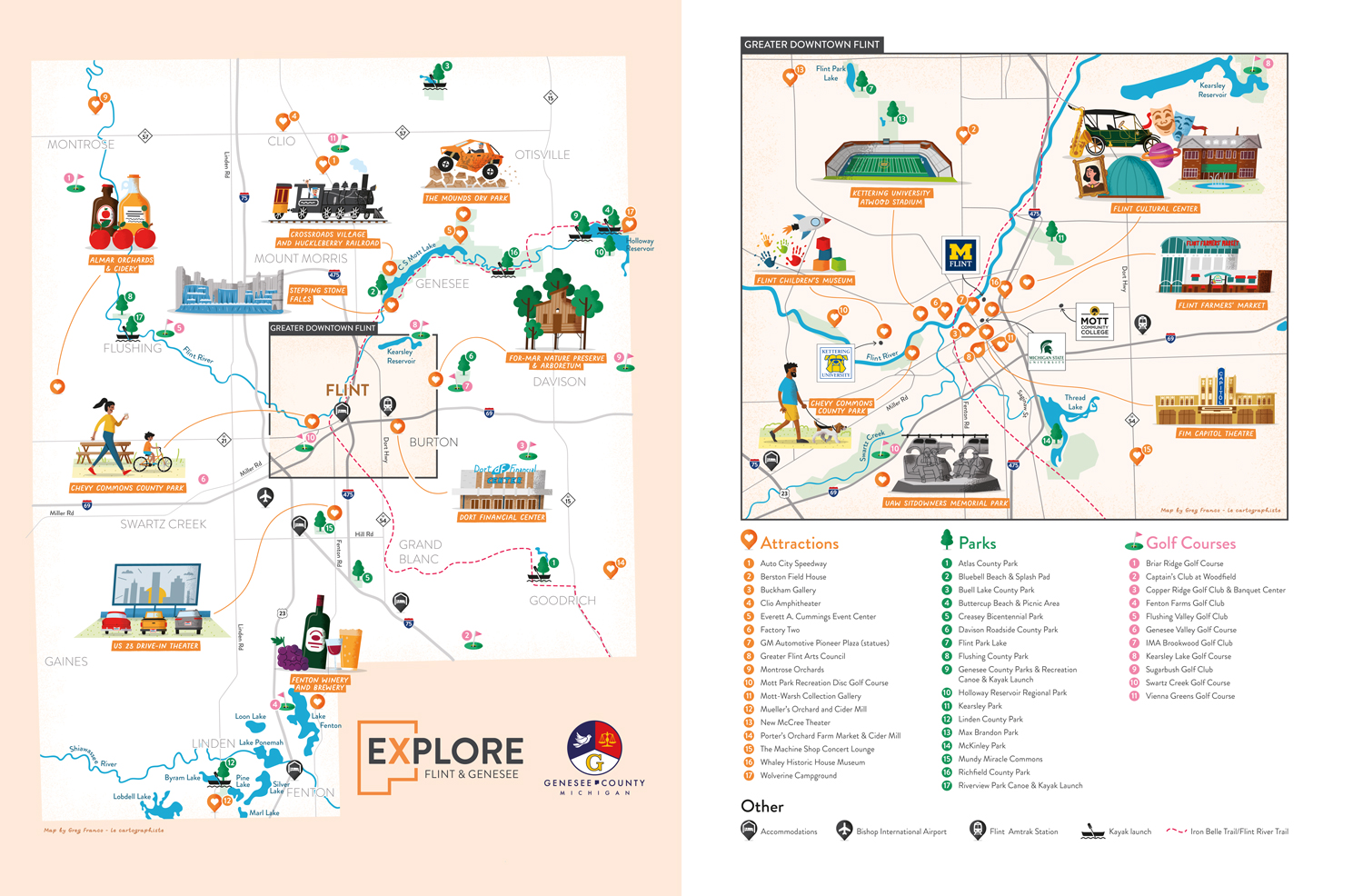 Illustrated Tourist Map of Flint & Genesee County, Michigan | 2025 ...